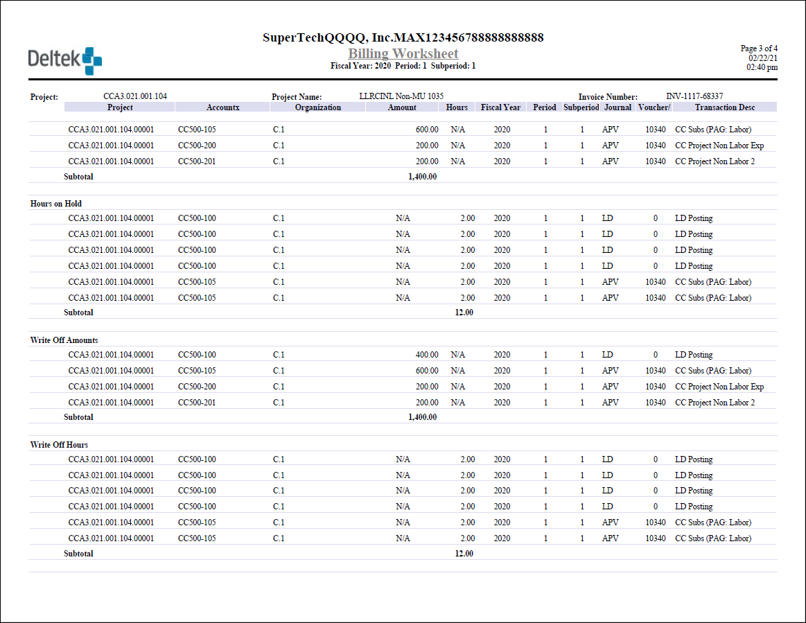 T&M Billing Worksheet with Supporting Schedule
