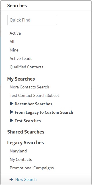 Select Searches List