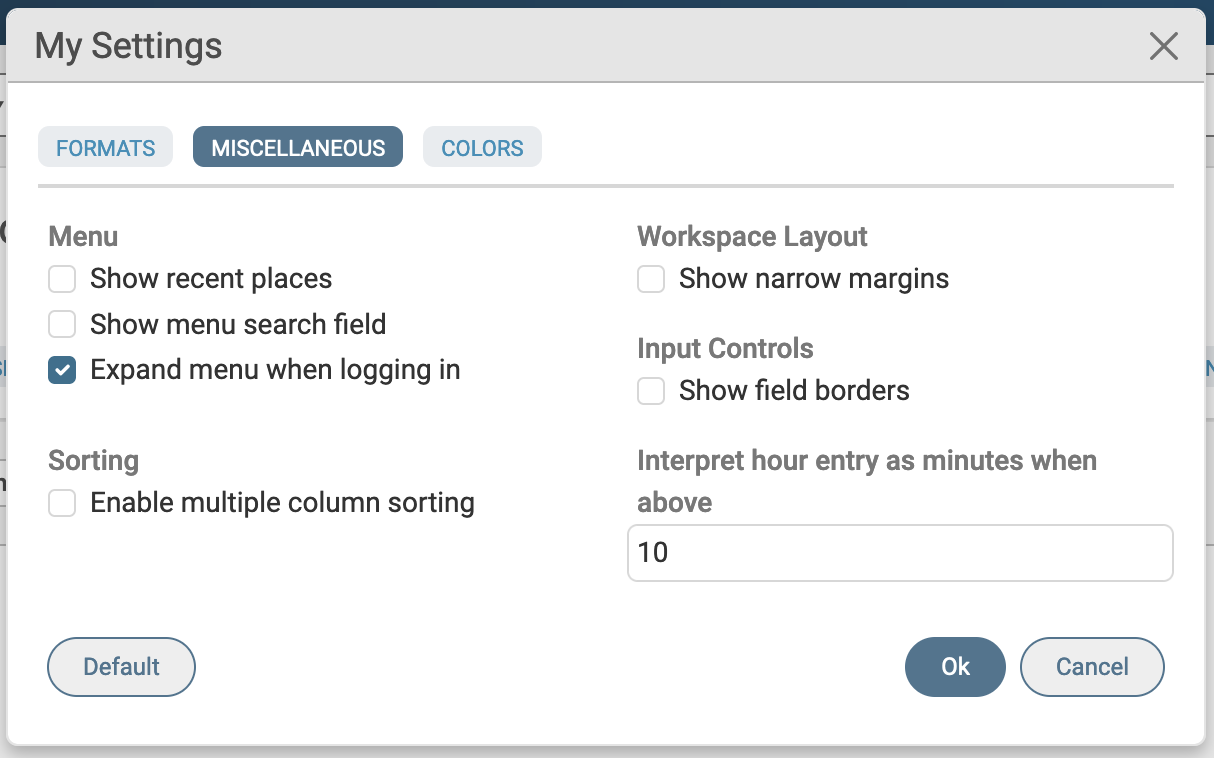 Change Default Settings | Deltek Maconomy