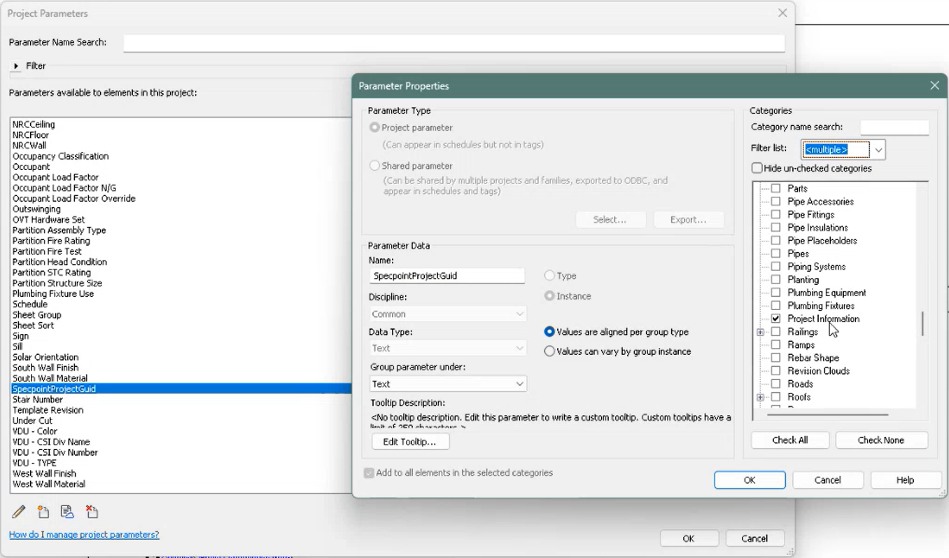 Configure Specpoint Project Parameter for a Revit Template File