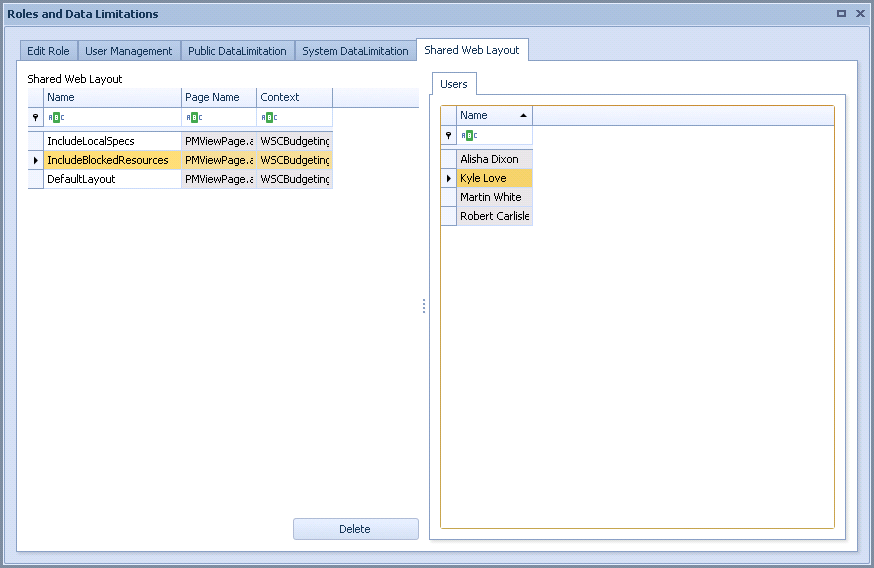 View Shared Web Layouts and Users Who Can Access Them